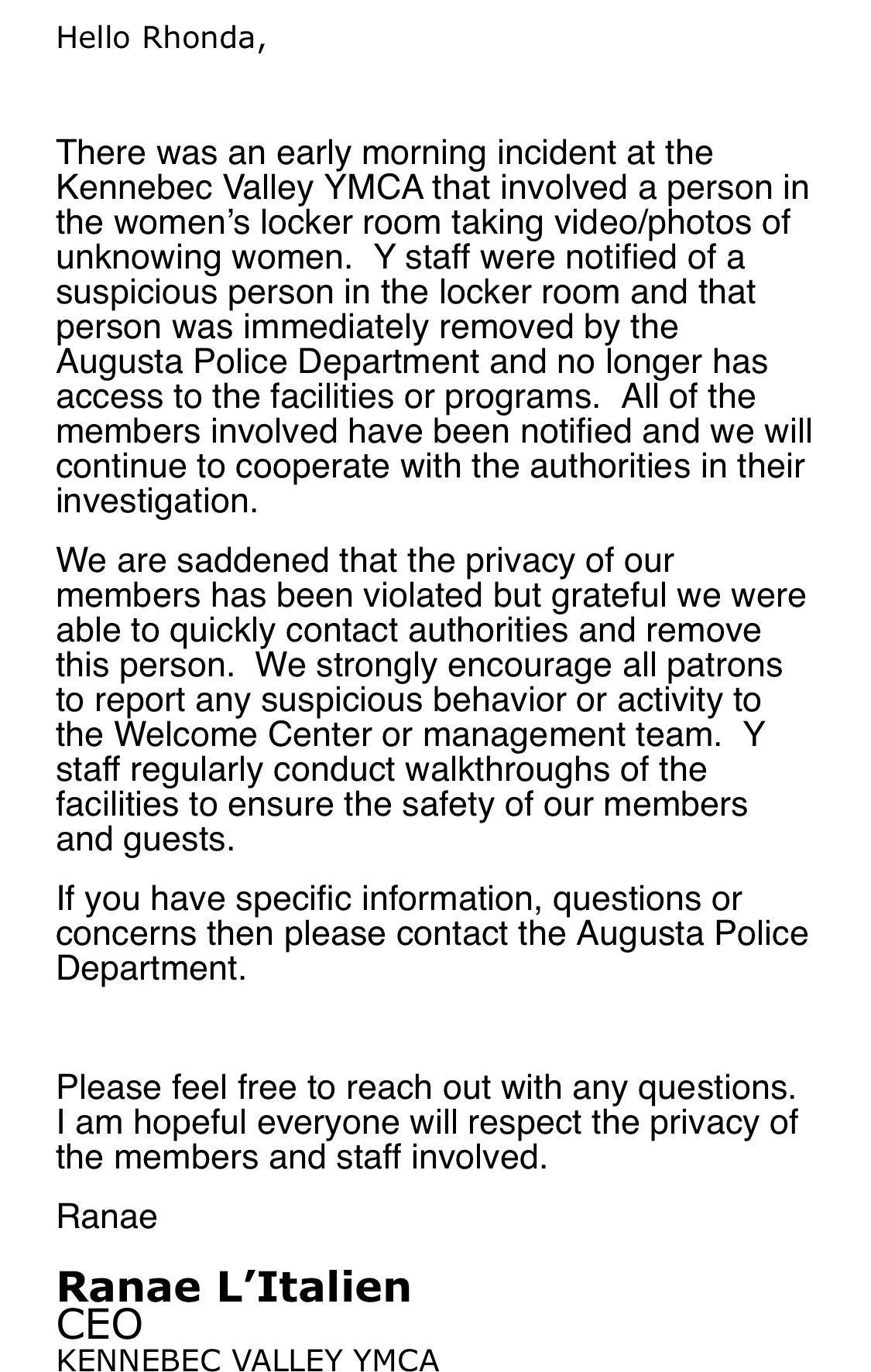 Breaking News: Violation of Privacy Incident at Augusta YMCA - Maine ...